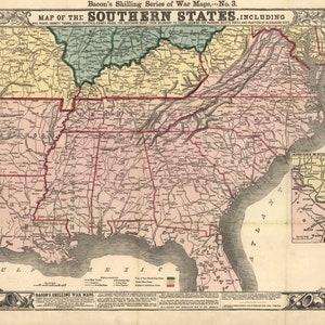 1863 Map of the Southern States Including Rail Roads County - Etsy