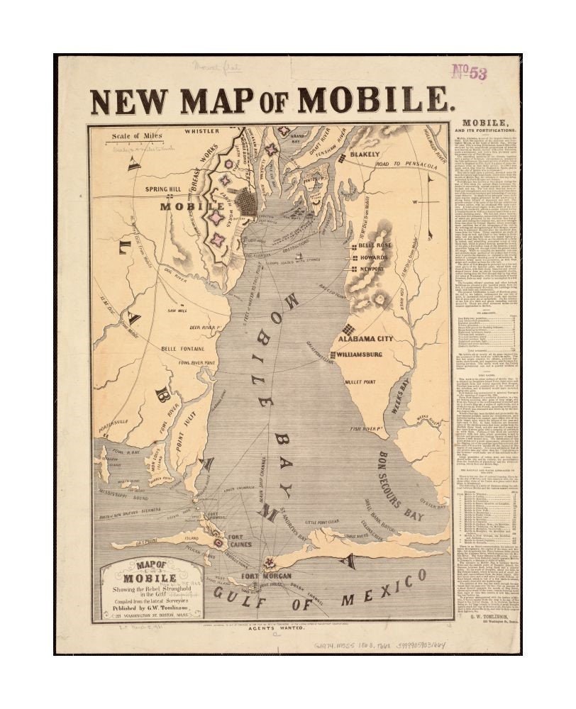 Map 1863 Map Alabama Mobile Mobile Mobile Bay of Mobile - Etsy