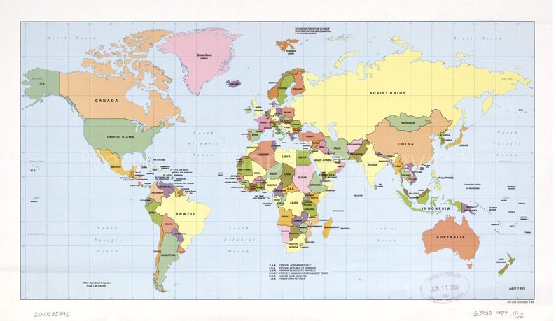 Map 1989 Political Map of the World April 1989 Earth | Etsy