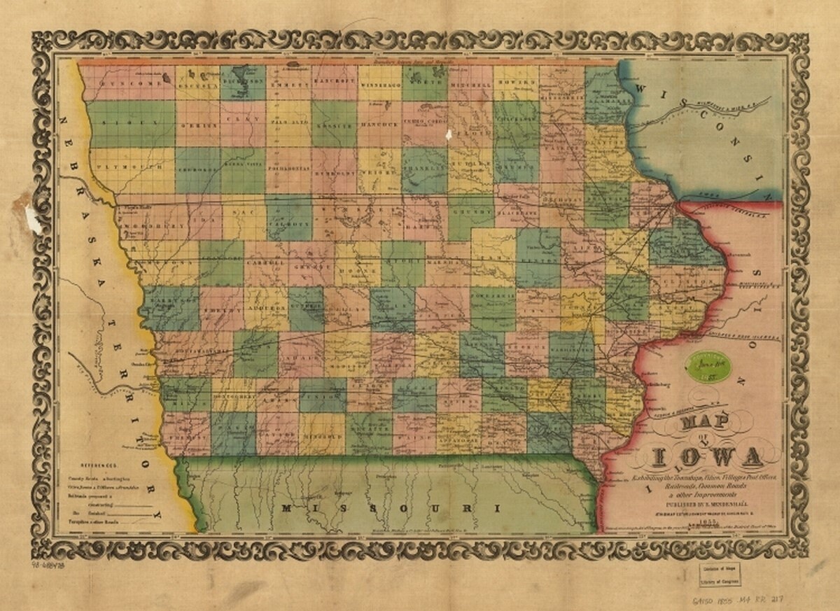 Map 1855 Map of Iowa Exhibiting the Townships Cities - Etsy