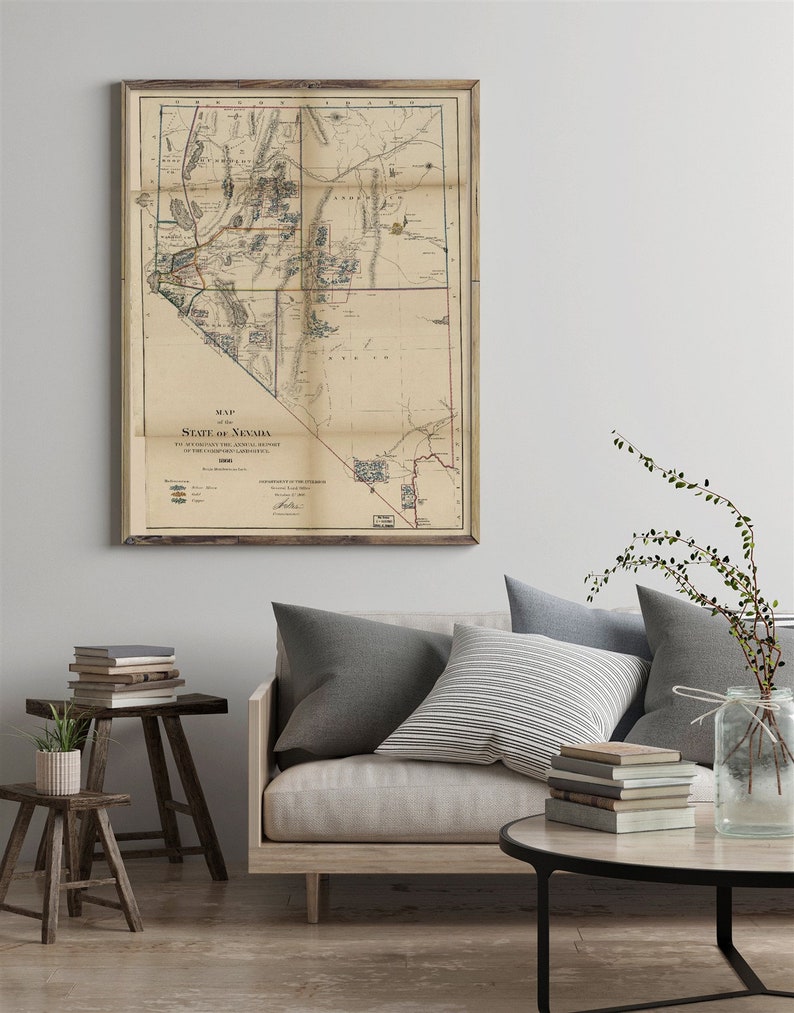 Map 1866 Map of the State of Nevada: to Accompany the Annual - Etsy