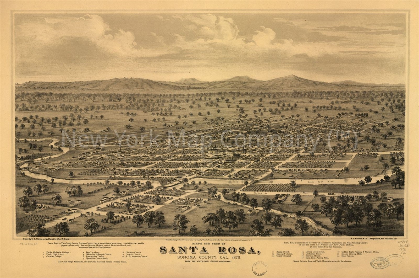 Map: 1876 Map Bird's Eye View of Santa Rosa Sonoma | Etsy
