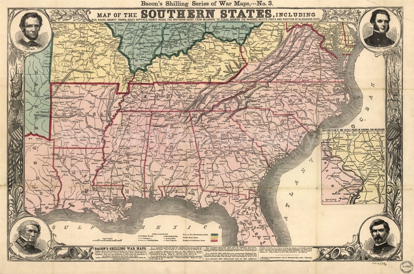 1863 Map of the Southern States Including Rail Roads County | Etsy