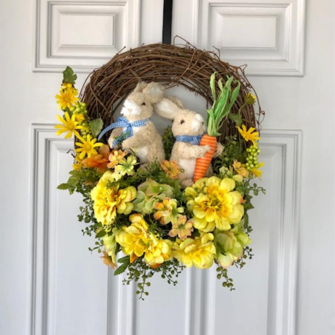 Bunny Wreath for Front Door, Easter Wreath Porch Decor, Spring Bunny ...