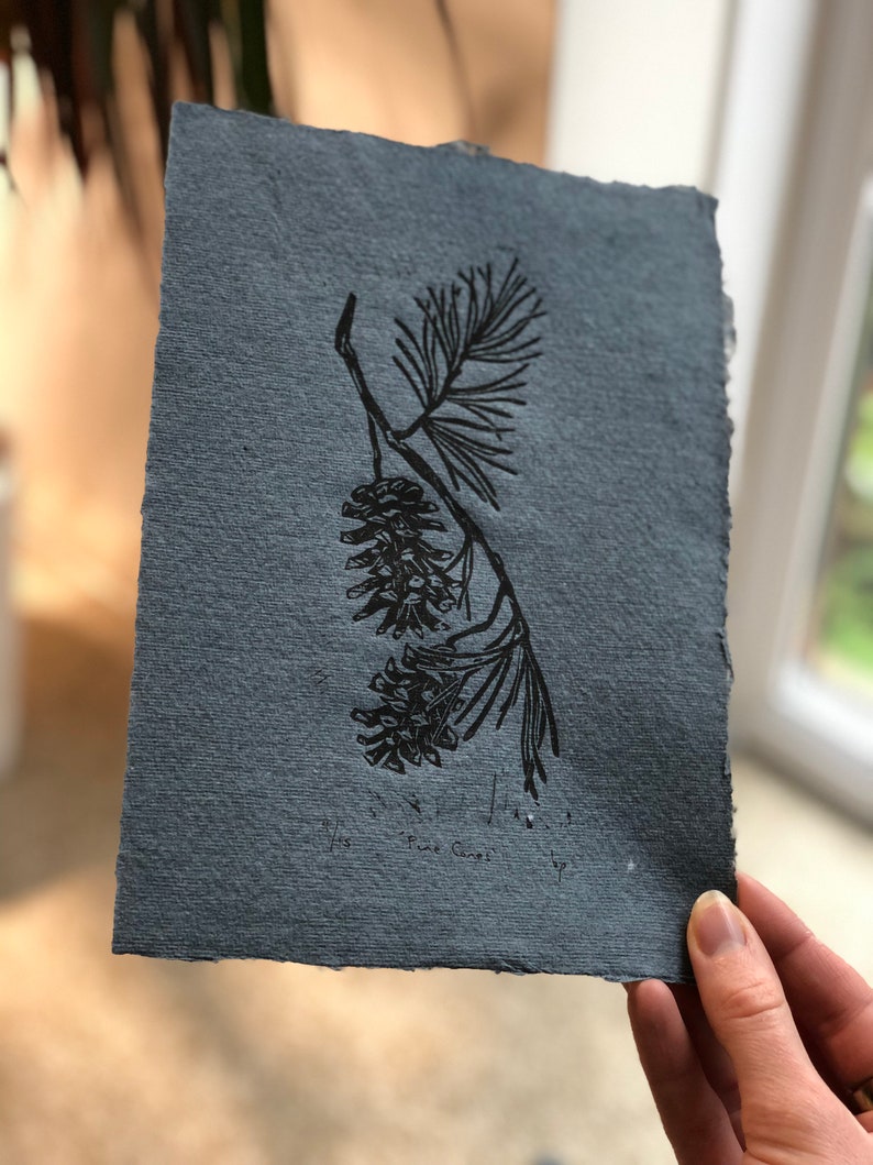 Original Lino Print Limited Edition Pine Cone Linocut Tree Wall Art ...