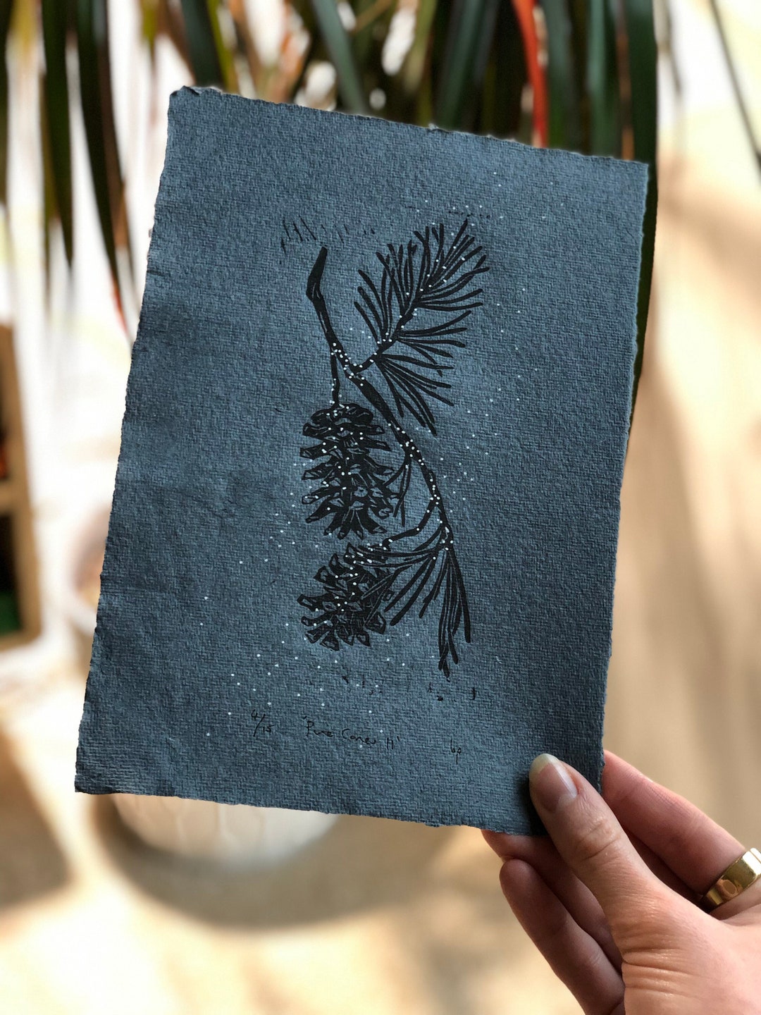 Original Lino Print - Limited Edition Snowy Pine Cone Linocut - Tree ...