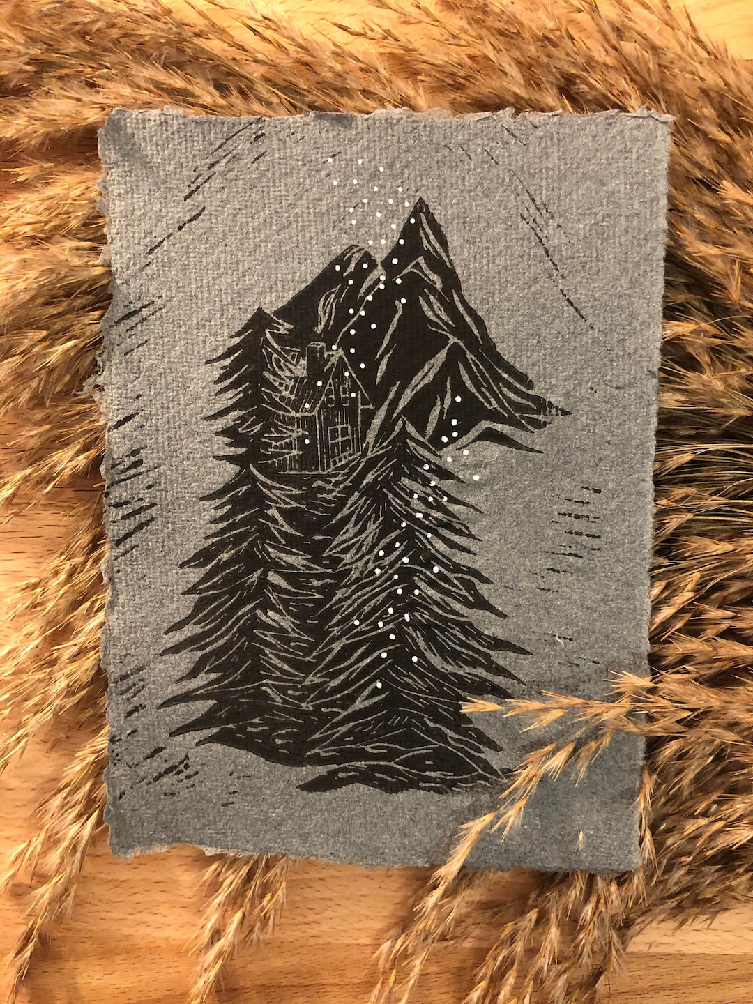 Original Lino Print - Limited Edition Log Cabin Wall Art - Forest ...