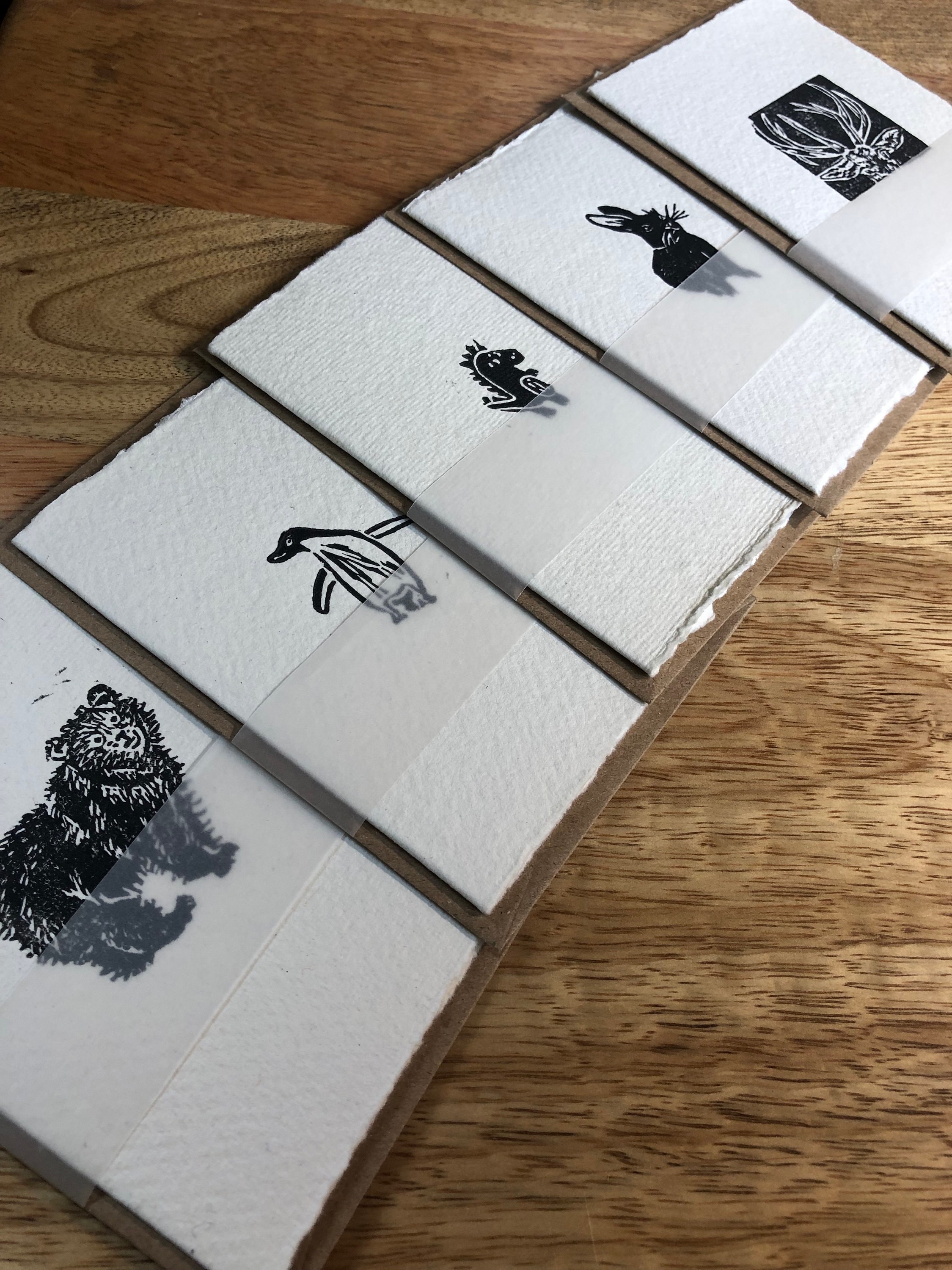 Pack of 5 - Lino Printed Blank Handmade Cards - Mini Animal Postcards ...