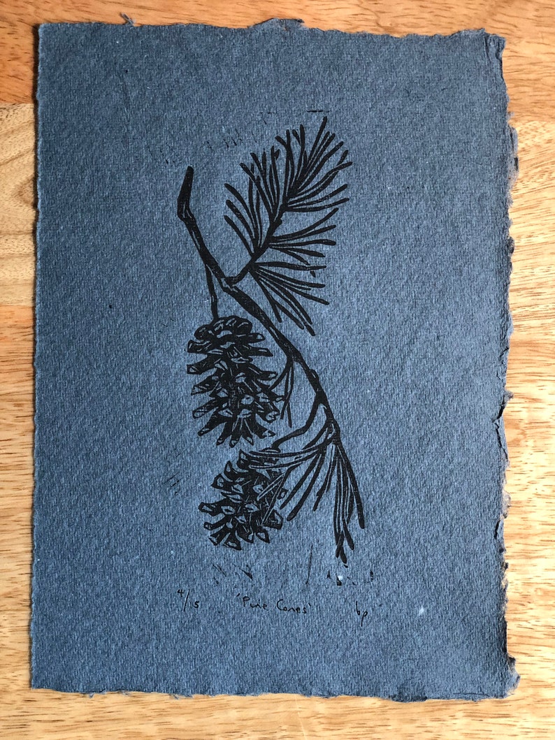 Original Lino Print Limited Edition Pine Cone Linocut Tree Wall Art ...