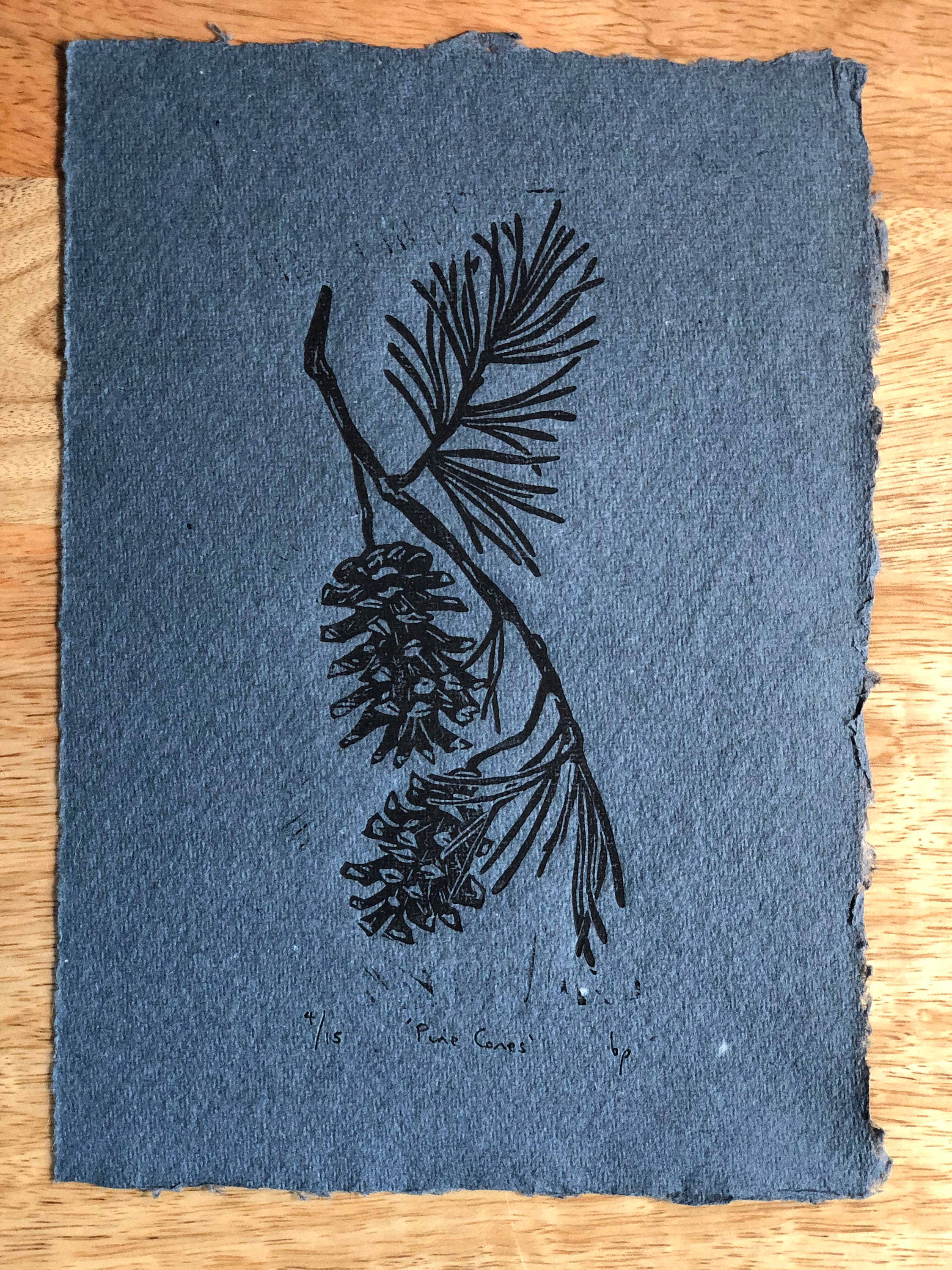 Original Lino Print Limited Edition Pine Cone Linocut Tree Wall Art ...