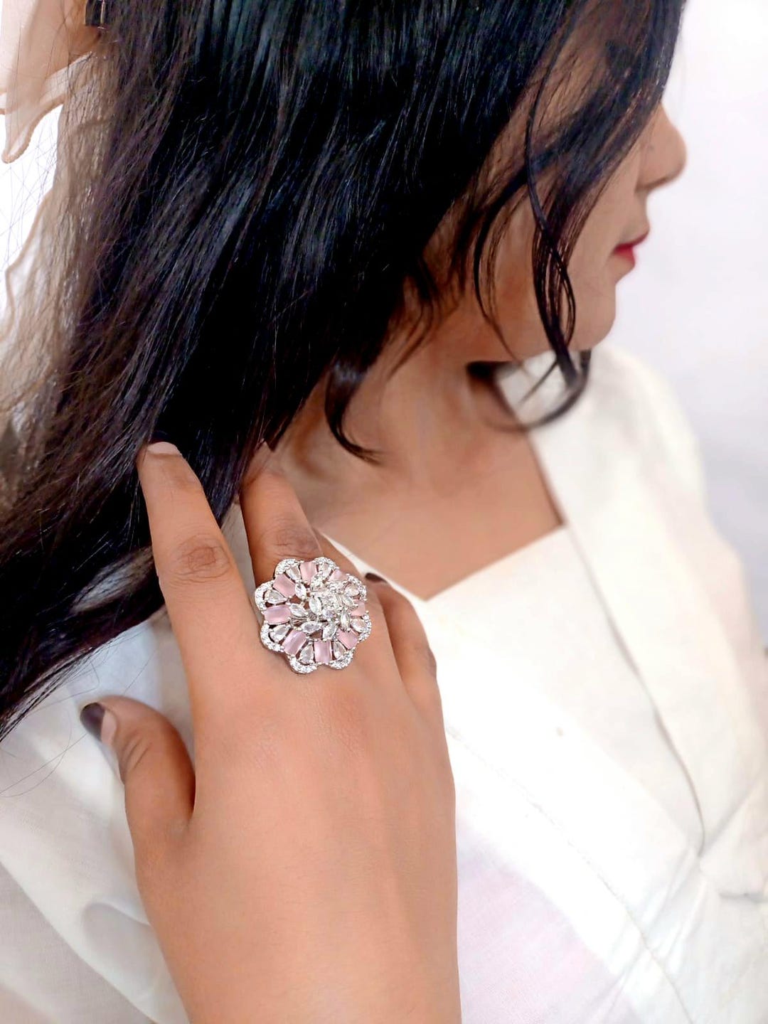 Pink Diamond Ring, Pink Diamond Flower Ring, Pink Diamond Women's Ring ...