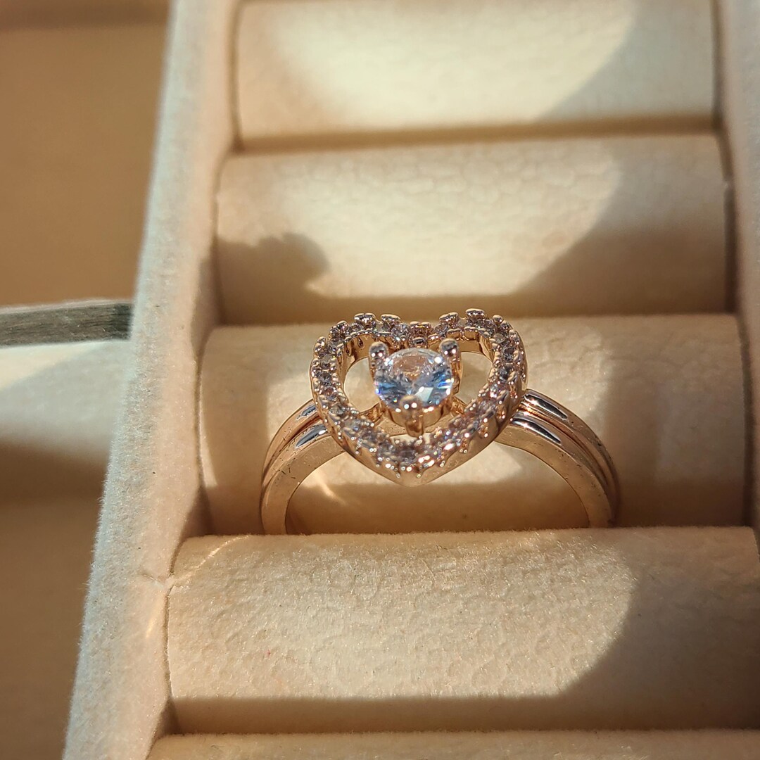 Diamond Adjustable Heart Ring for Women, Crystal Promise Ring ...