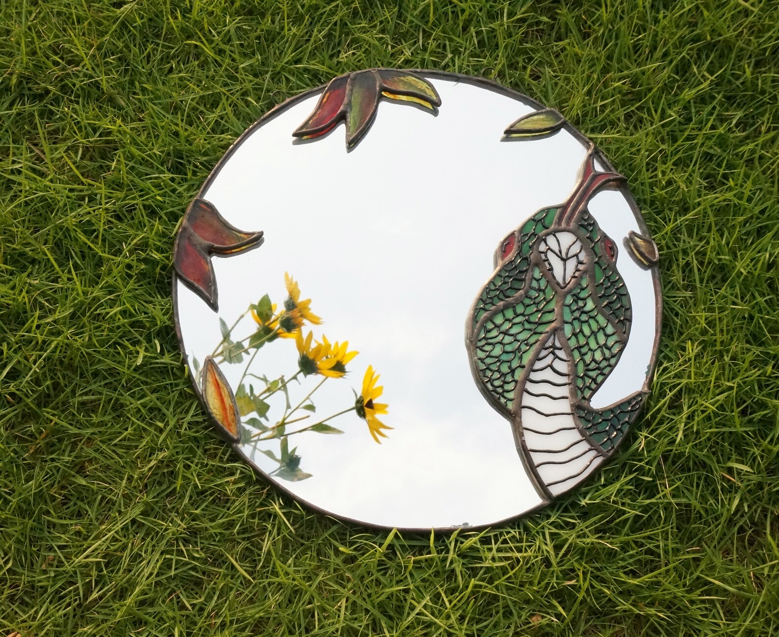 Snake Mirror Stained Glass Hangingsnake Wall Artsnake Wall - Etsy