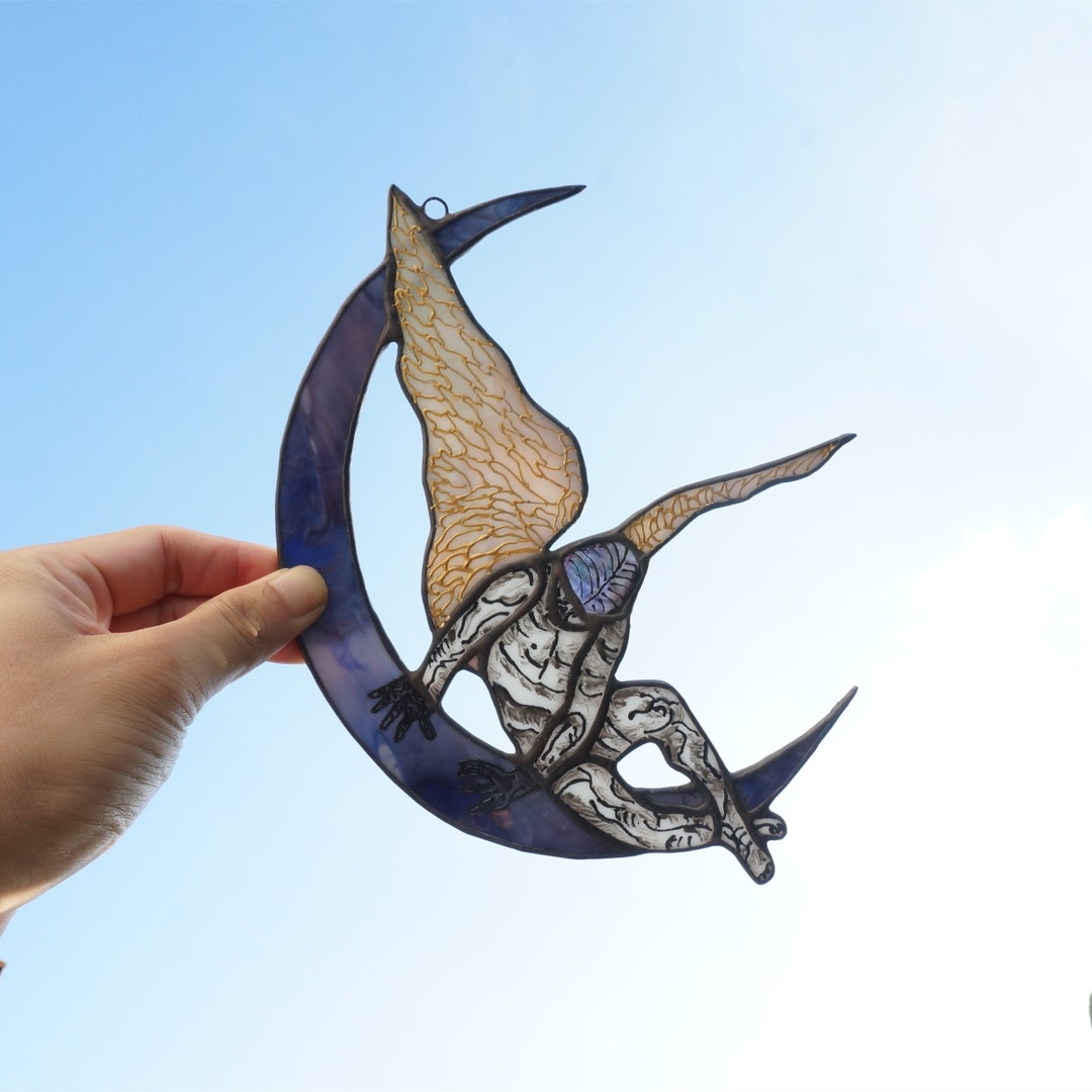 Renaissance Style Moon Stained Glass Hanging,wall Window Decor Hanging ...