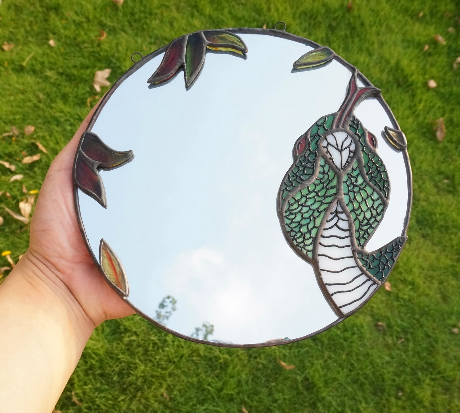 Snake Mirror Stained Glass Hangingsnake Wall Artsnake Wall - Etsy