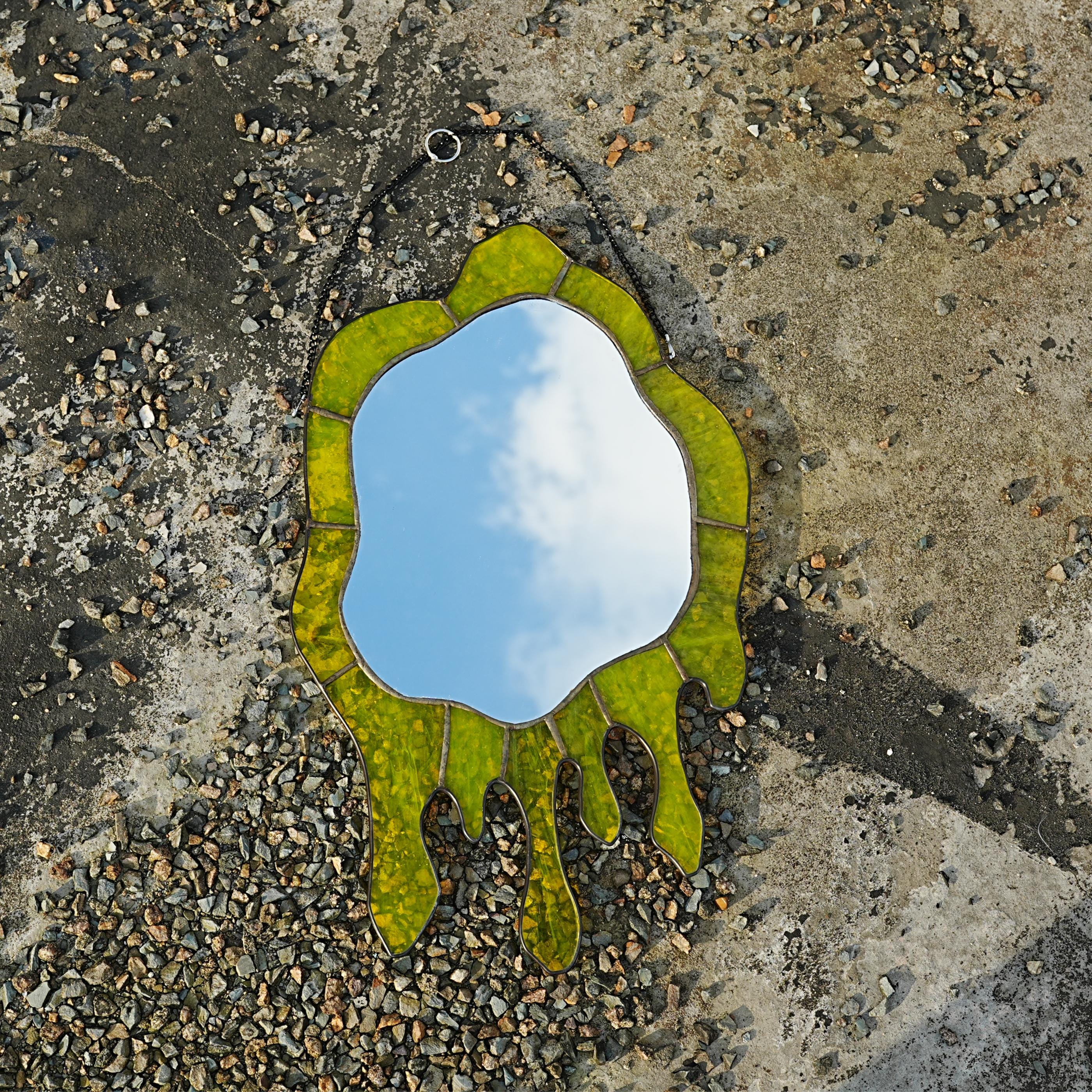 Yellow Stained Glass Melting Wall Mirror.glass Wall Art.stained Glass ...