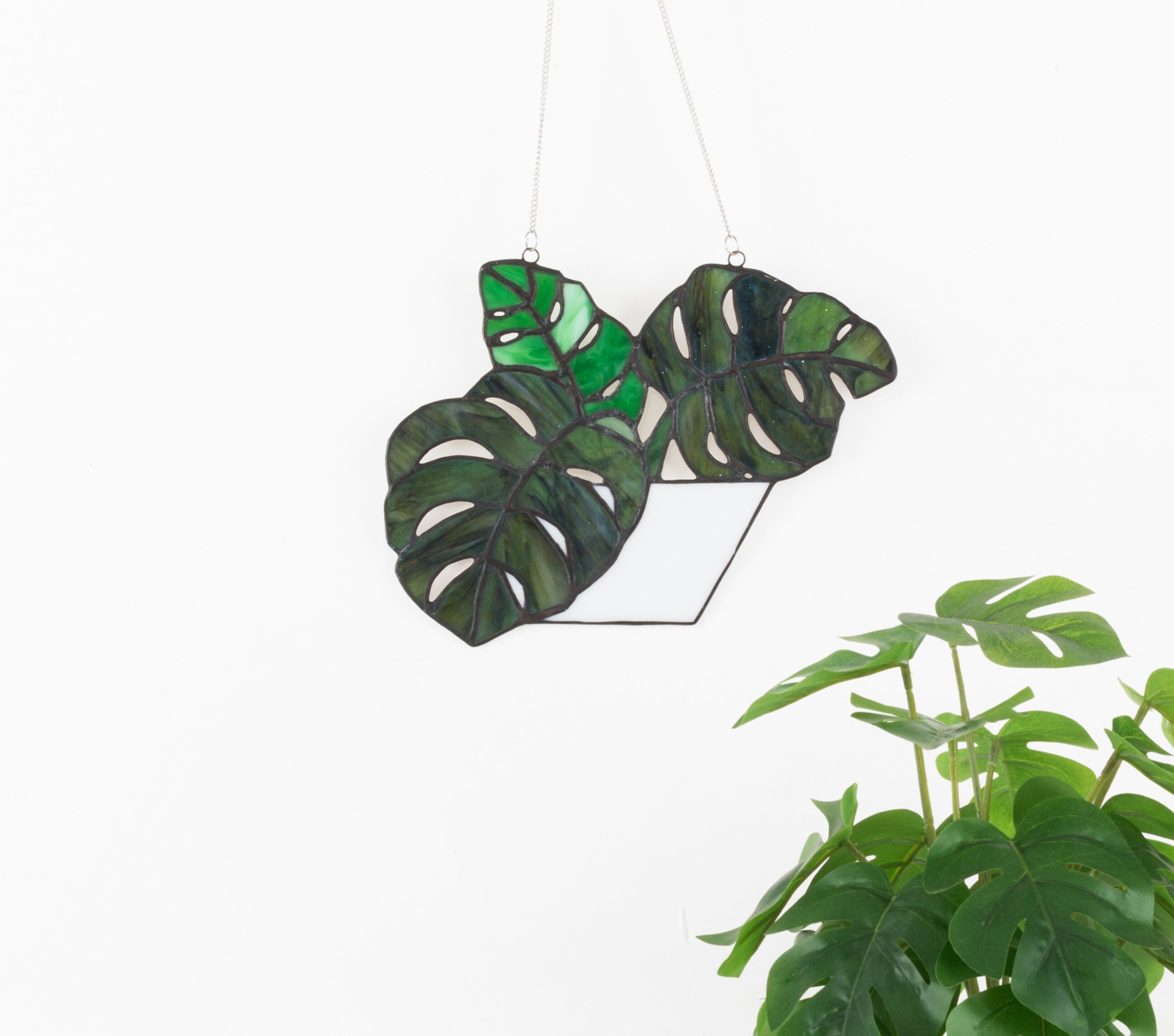 Monstera Plant Stained Glass Window Hanging/monstera Wall Decor ...