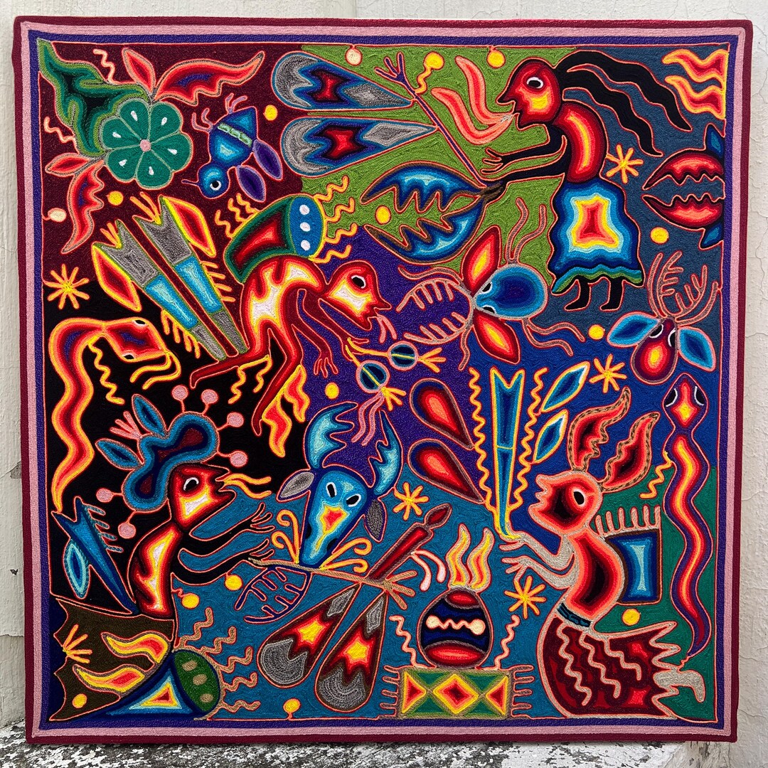 HUICHOL Art PAINT to Wall Decoration. Huichol Mexican Yarn Paint ...