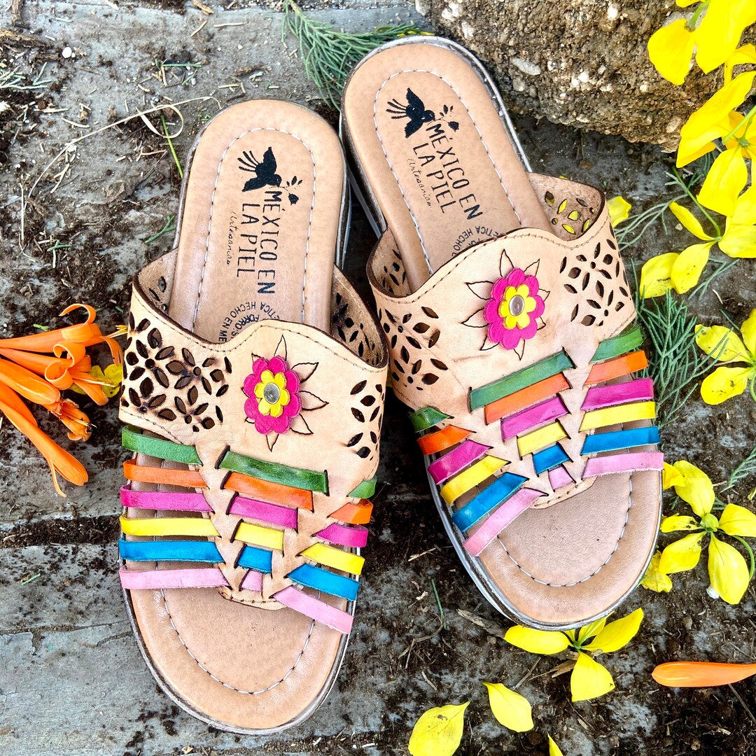 MEXICAN Comfortable LEATHER SHOES. Artisanal Huarache. Cute Summer ...