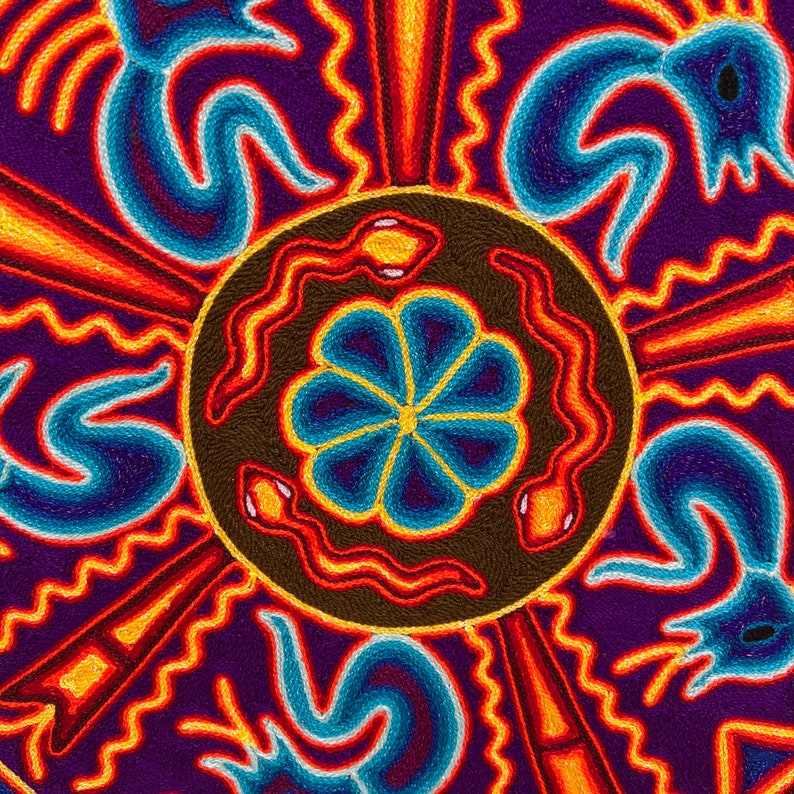 HUICHOL Mexican Yarn PAINTING for Wall of PEYOTE. Mexican Art - Etsy