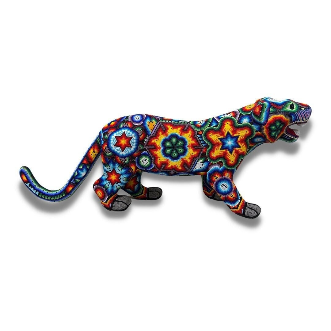 JAGUAR With HUICHOL Art, Mexican Art, Huichol Esculpture, Mexican Gifts ...