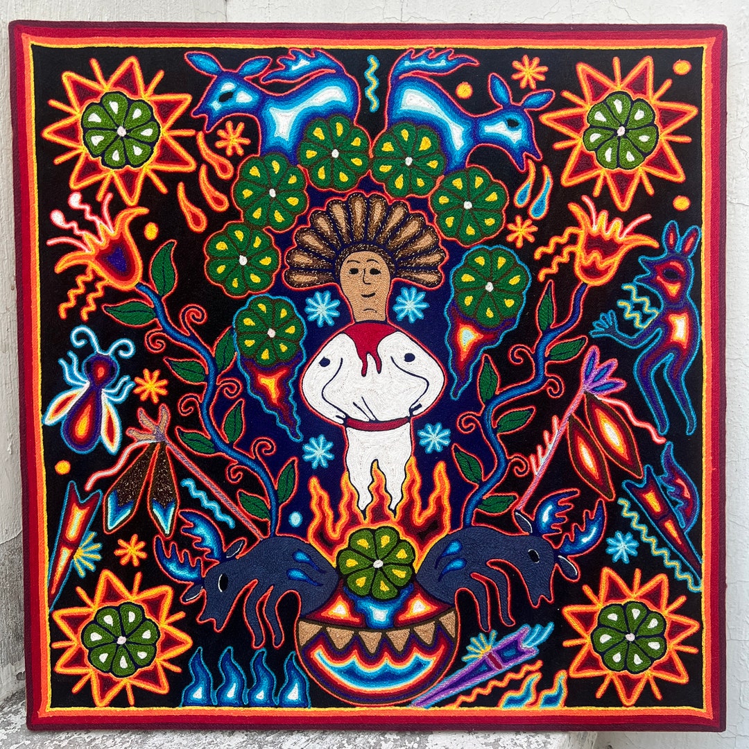 Mexican Huichol Yarn Painting. Huichol Art Paint to Wall Decoration ...