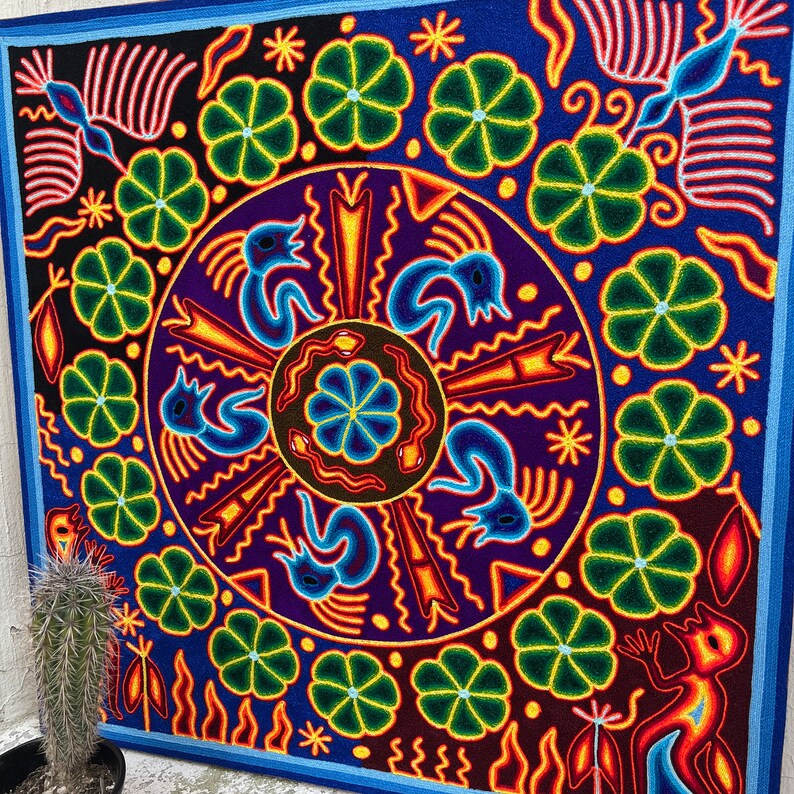 HUICHOL Mexican Yarn PAINTING for Wall of PEYOTE. Mexican Art - Etsy