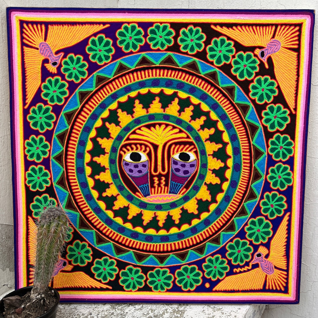 Mexican HUICHOL ART PAINTING to Wall Decoration. Huichol Yarn Paint ...