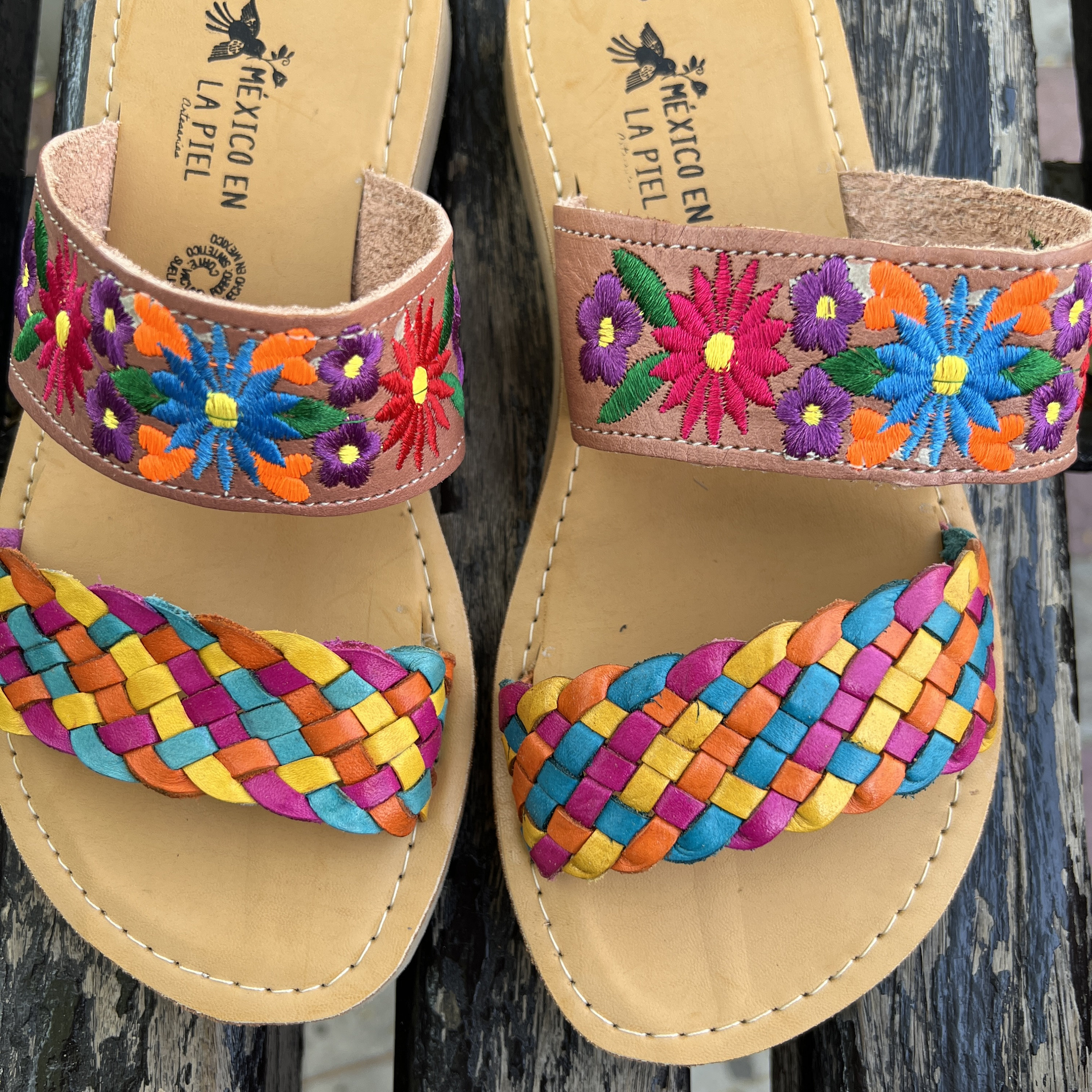 Colorful Leather Sandals Whit Embroidered Flowers Leather | Etsy