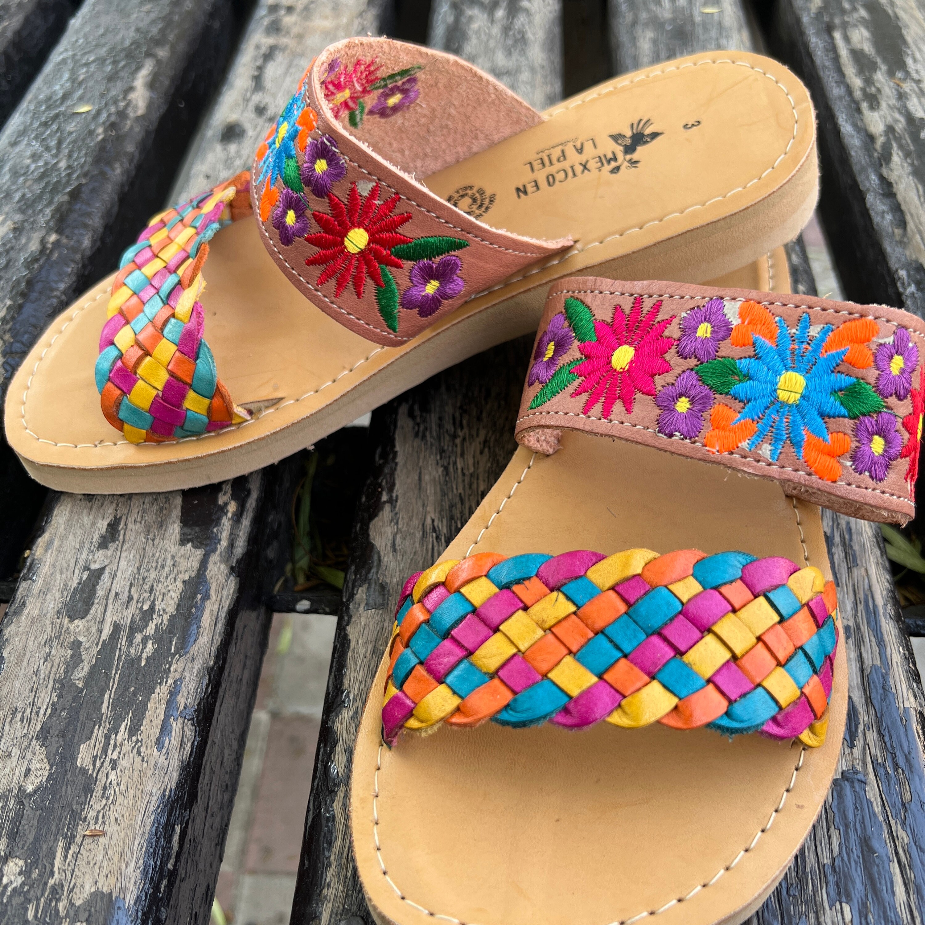 Colorful Leather Sandals Whit Embroidered Flowers Leather | Etsy