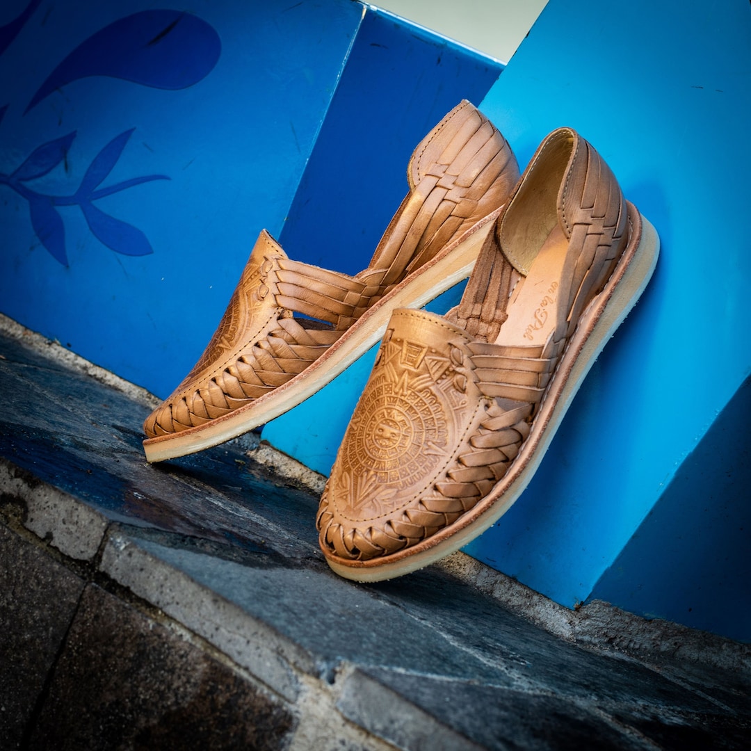 AZTEC Calendar Leather Huarache Sandals. Mexican Shoes. Traditional ...