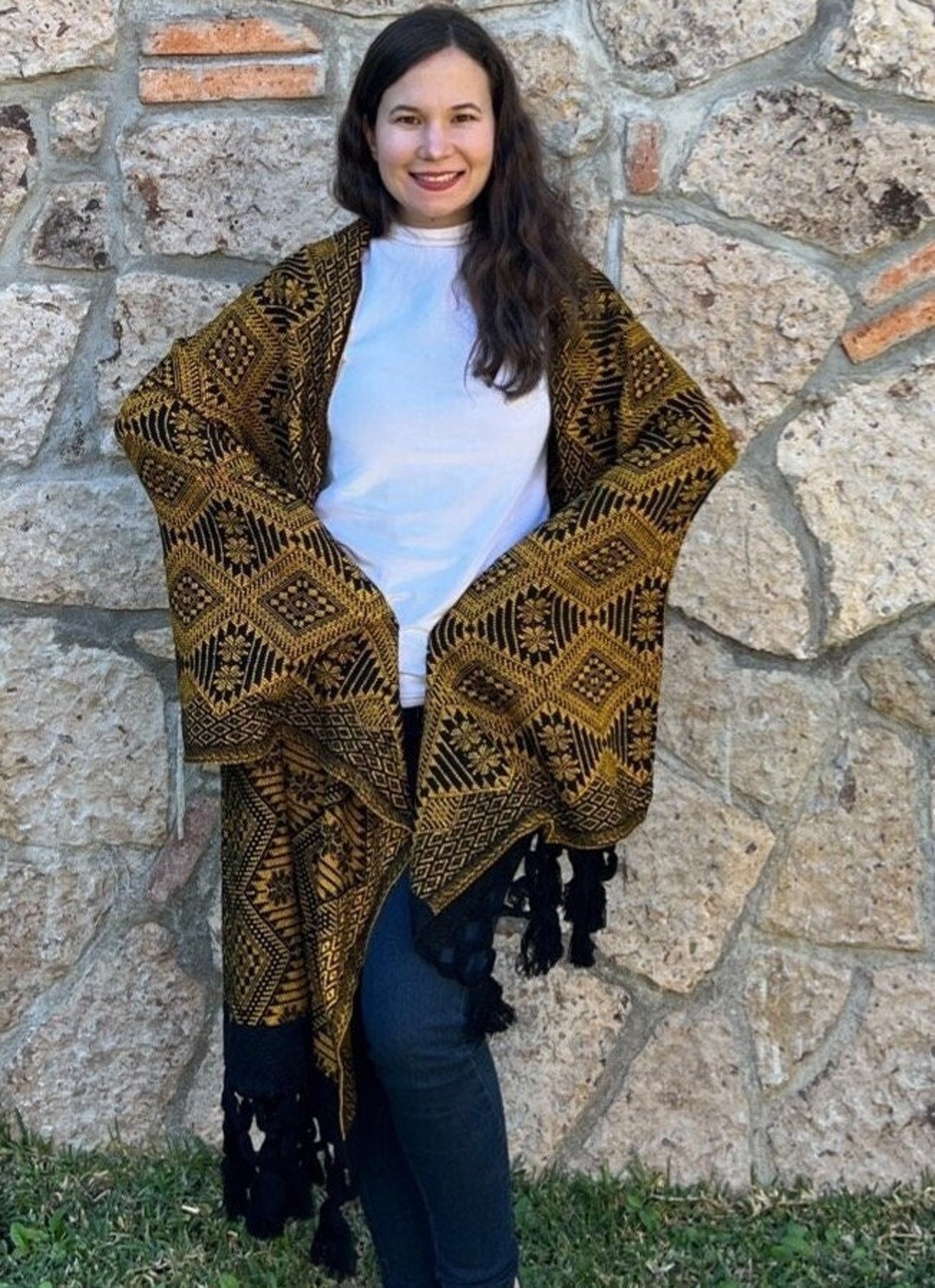 Embroidered MEXICAN REBOZO. Modern Shawl. Mexican Gifts. Warm Mexican ...