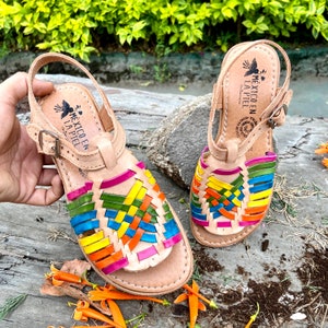 Mexican Leather Huaraches Shoes. Colorful Mexican Chancla. Ankle Buckle ...