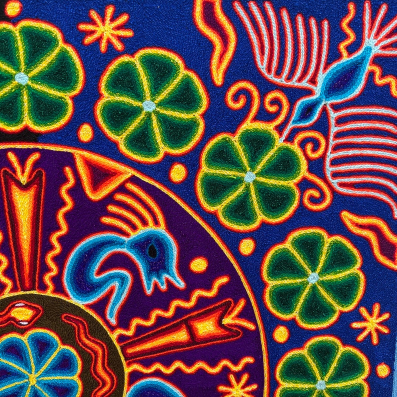 HUICHOL Mexican Yarn PAINTING for Wall of PEYOTE. Mexican Art - Etsy