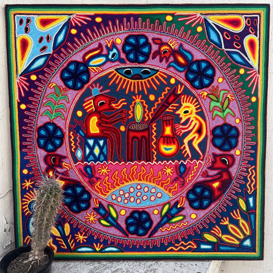 Mexican Huichol Art PICTURE to Wall DECORATION. Mexican Gifts. Huichol ...