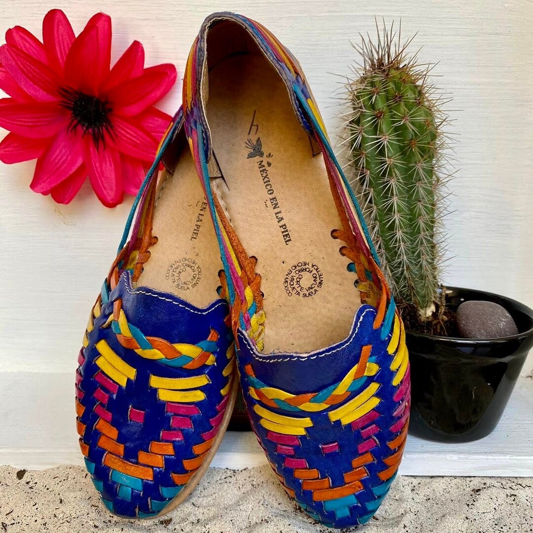 Mexican Artisanal Huarache. Mexican Leather Shoes. Colorful Huarache ...