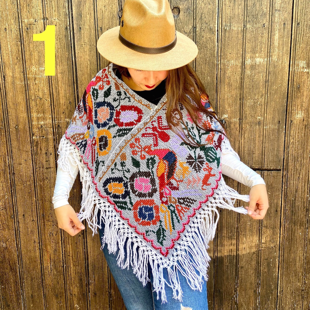 Rebozo mexicano bordado. Ponchos de moda. Chal Mexicano Liviano ...