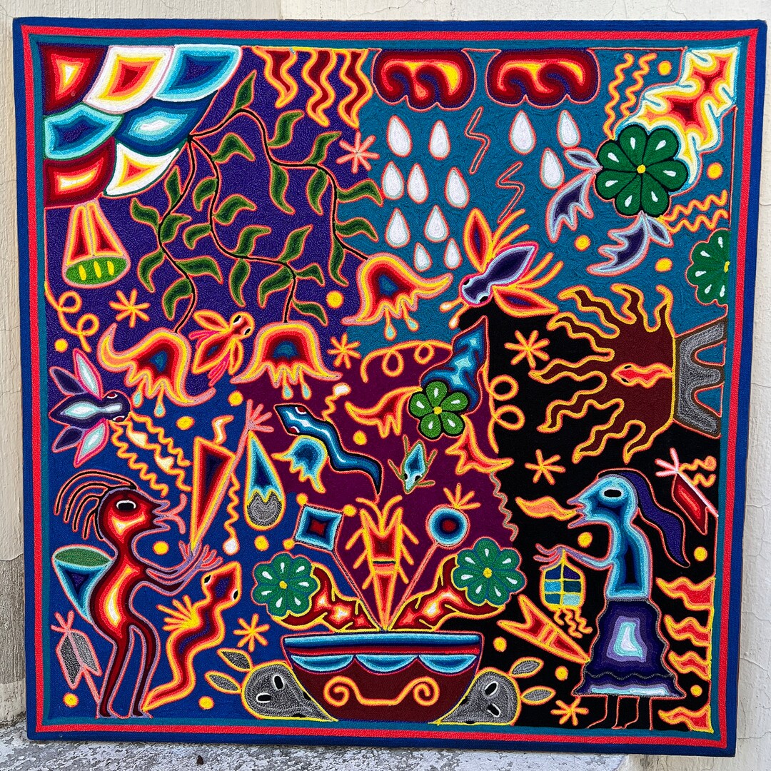 HUICHOL Mexican YARN PAINTING. Mexican Huichol Art Picture to Wall ...