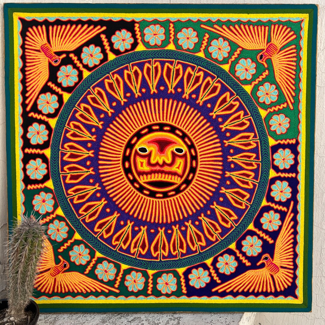 HUICHOL ART PAINT to Wall Decoration of Sun. Huichol Mexican Yarn Paint ...