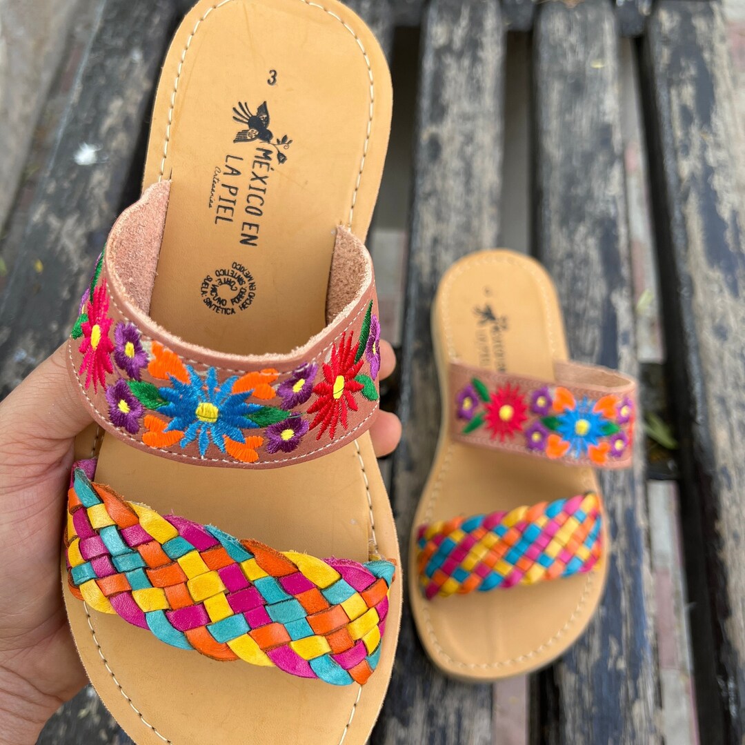 Colorful Leather Sandals Whit Embroidered Flowers Leather Sandals for ...