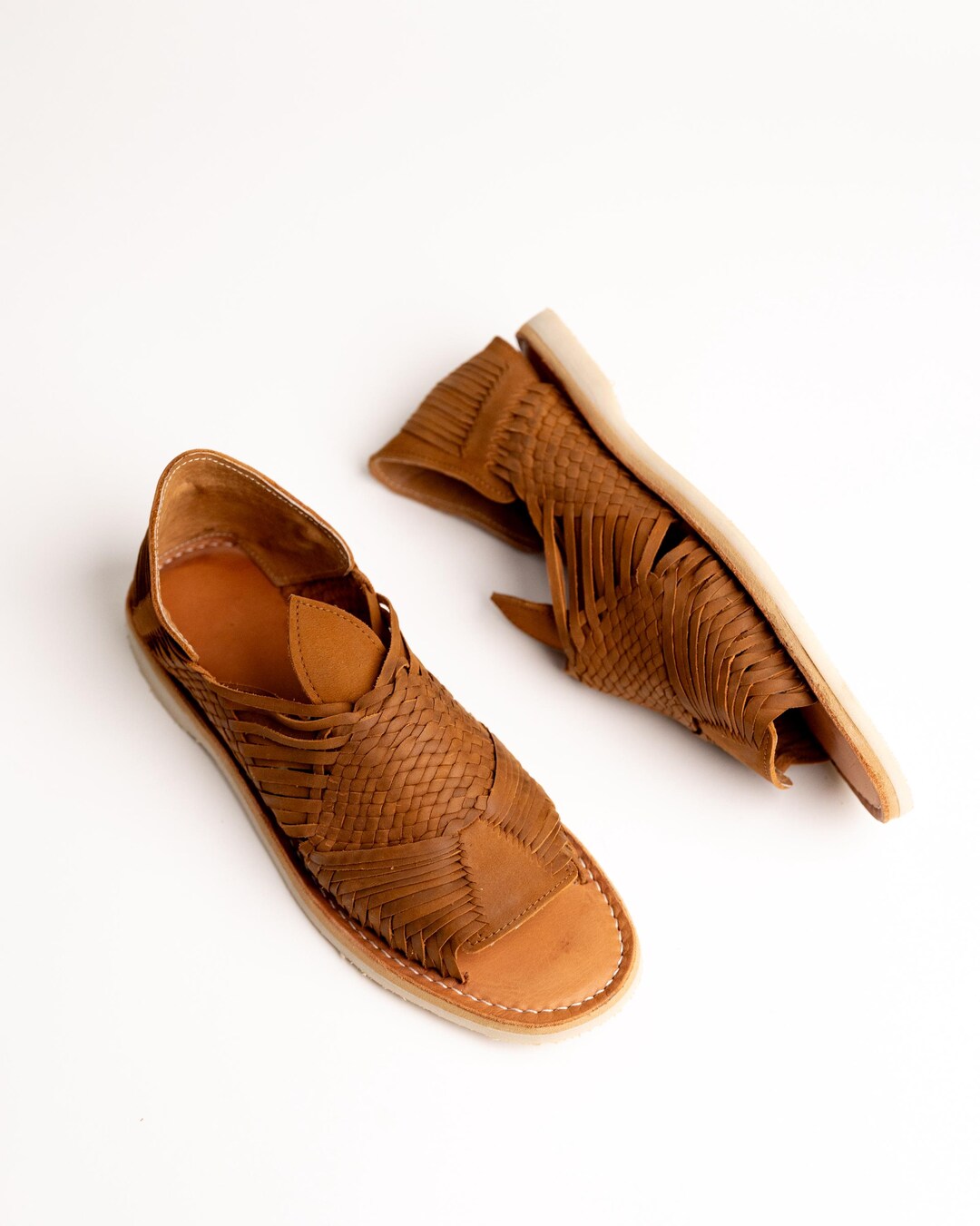 PACHUCO NOBUCK Leather Huaraches for Men - BROWN Open-toe Flats With ...