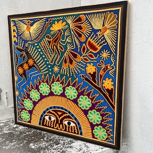 Handmade Huichol Art Frame – 24x24 Inches – Sun God & Peyote Design ...