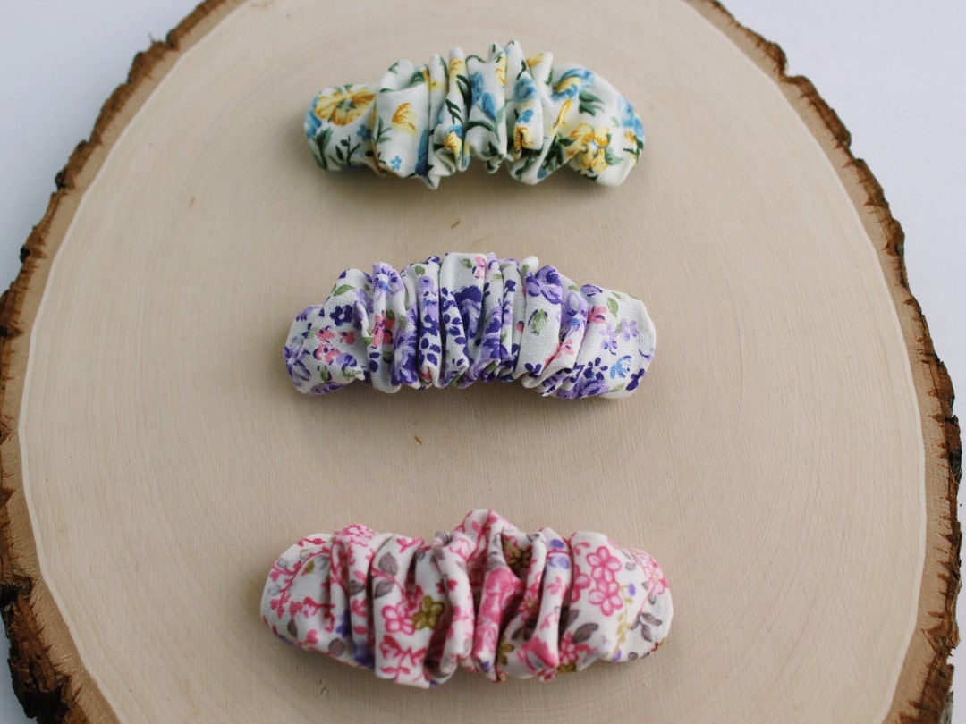 Vintage Floral Spring Scrunchie French Barrettes Yellow/ Blue, Purple ...