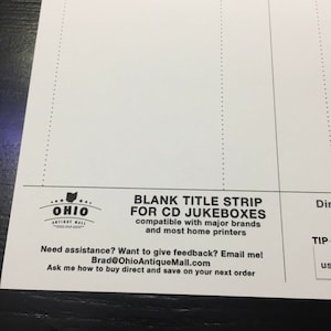 Compatible Rowe AMI CD Jukebox Full Sheets 100 Blank Title Strip Cards ...