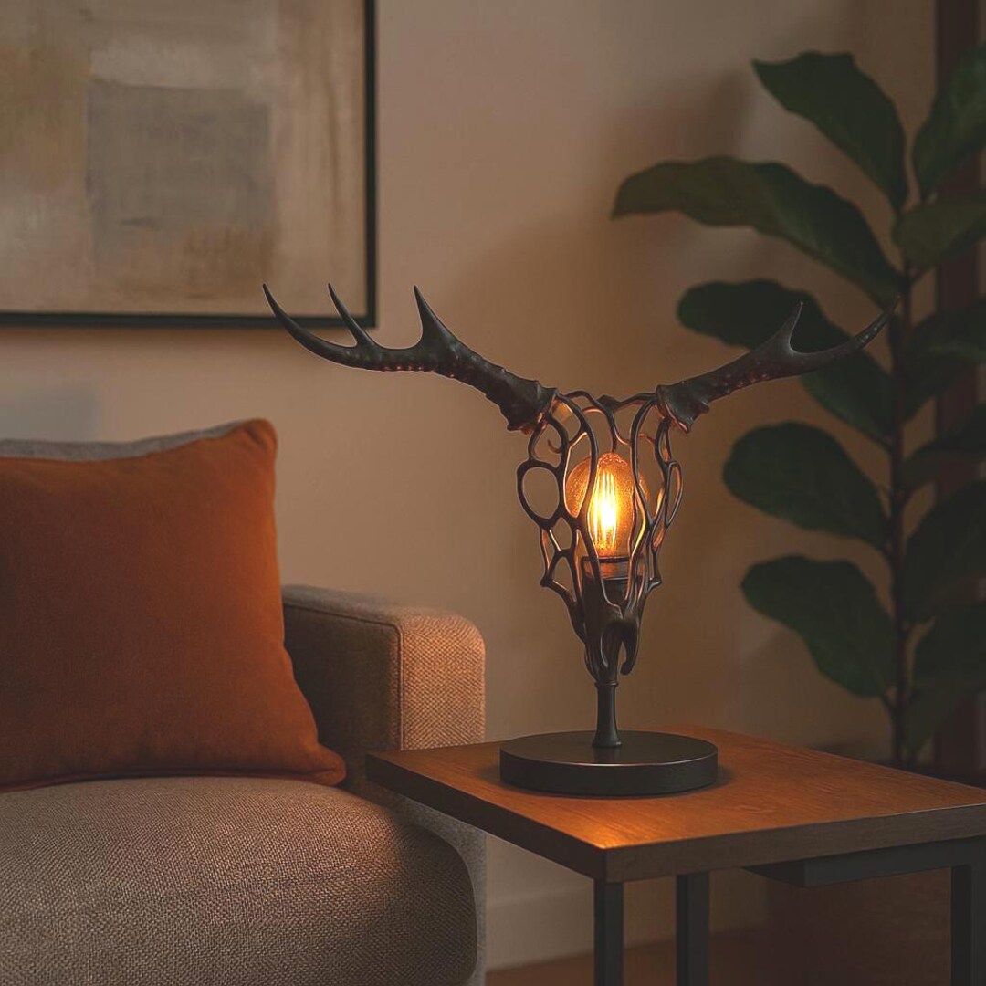 Deer Skull Table Lamp – Modern Rustic Light Fixture – Personalized Eco ...