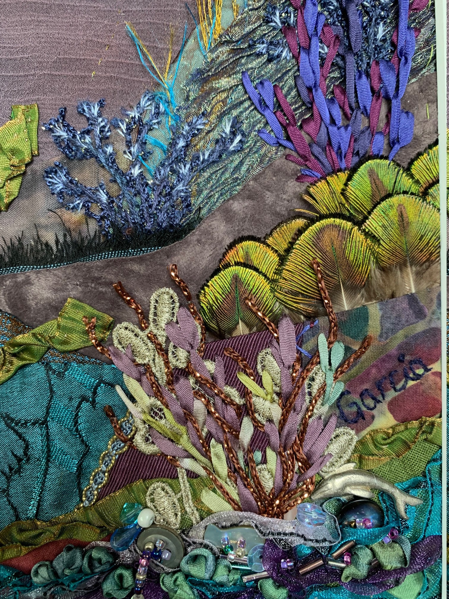 Fabric Landscape, Original Art, Under the Sea 15"x18", Julie Garcia ...