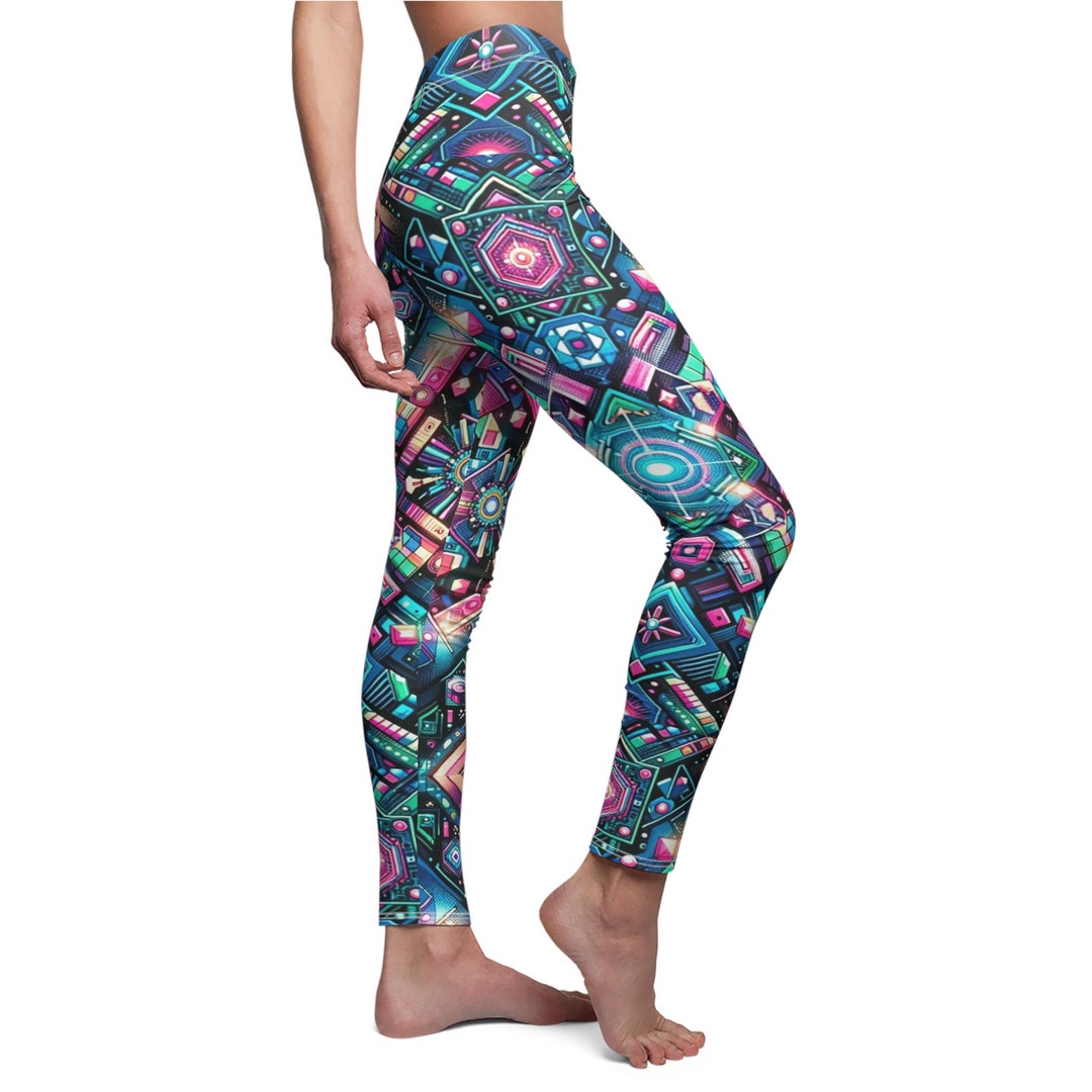 Electro Tribal Rave Leggings - Women's Vibrant Festival Gear Women's ...