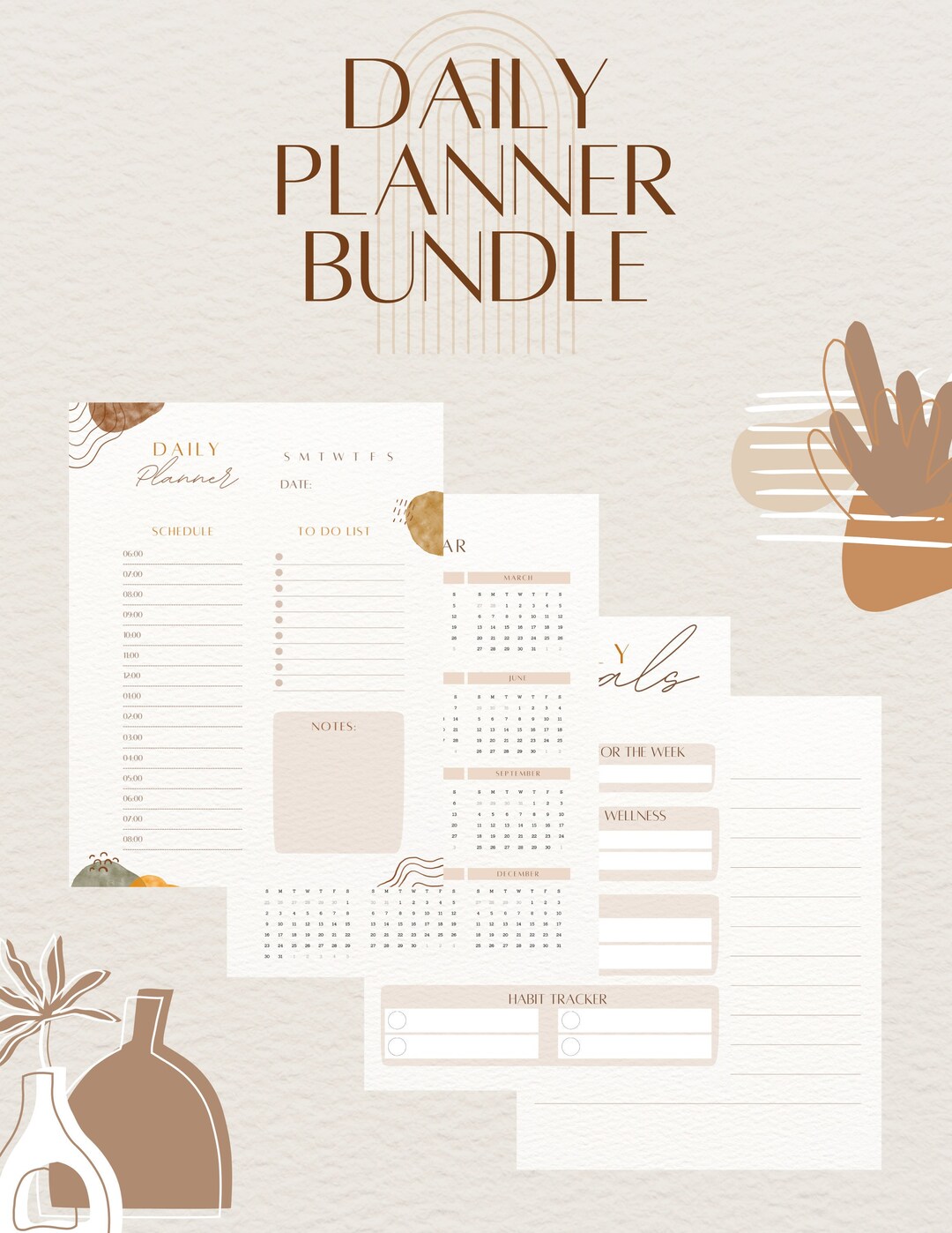 Boho Printable Daily Planner Bundle - Etsy