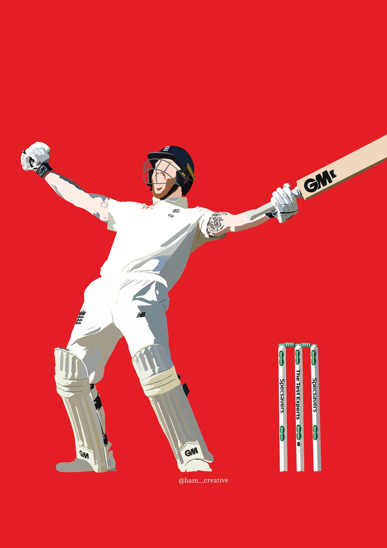 BEN STOKES England Cricket Player Illustrations. A4 Print. Iconic Ben ...