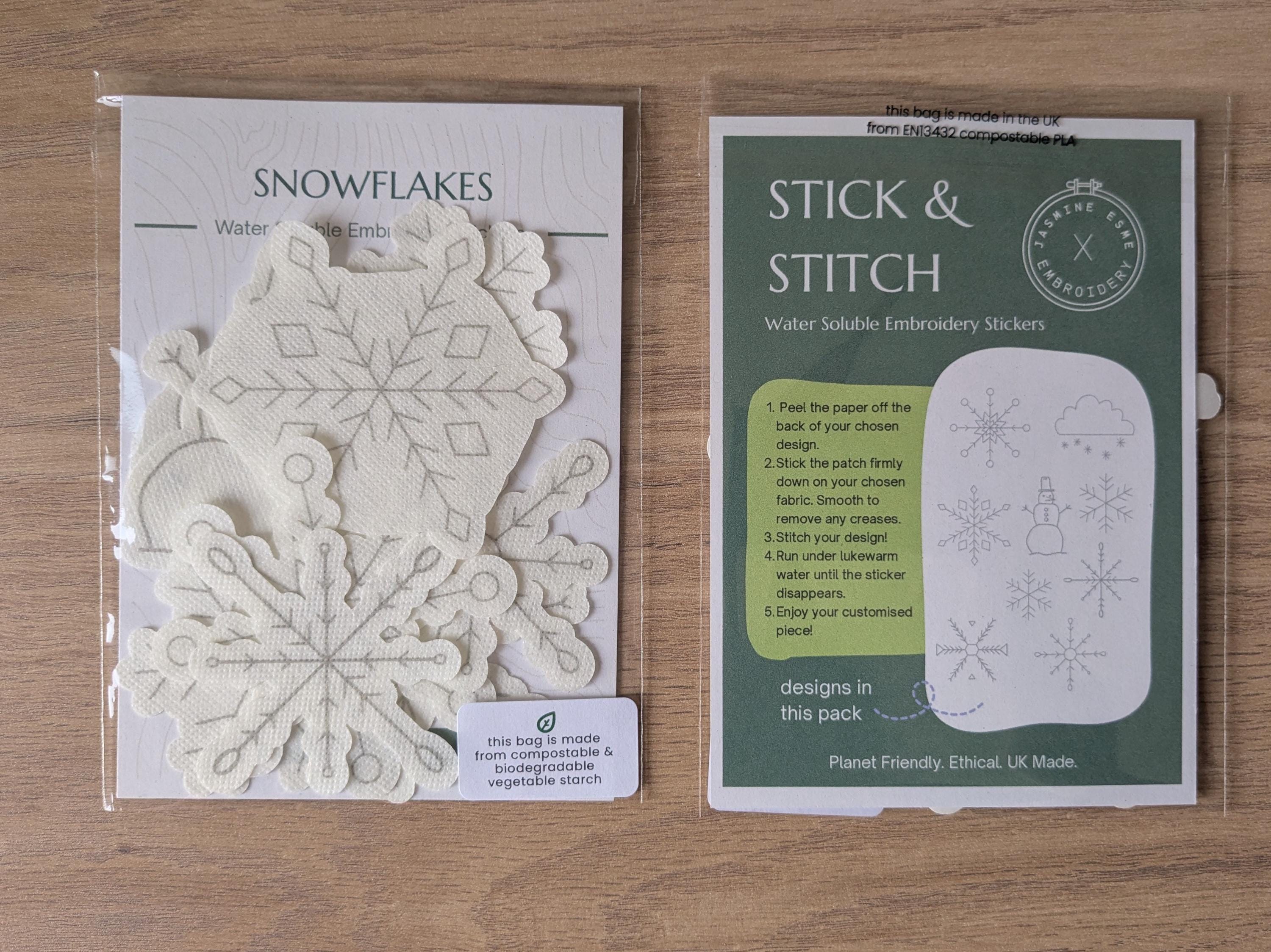Snowflakes STICK & STITCH Embroidery Patches - 9 Water Soluble Stickers ...